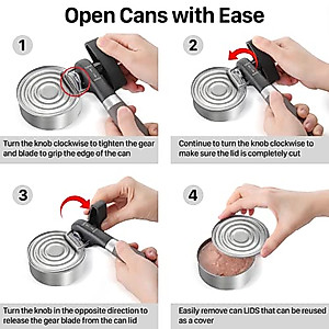 Can Opener Smooth Edge, Side Cut Can Opener Manual with Durable Sharp Blade, Safe Cut Manual Can Opener with Non-Slip Rubber Knob, Side Can Opener with Comfortable Grip Handle