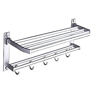 Towel BAR Rack Bathroom Towel Rack Wall Mounted Towel Holder,2 Layer Aluminum Wall-Mounted Shower Shelf,Metal Bathroom Towel Coat Rack Shower Tray Bathroom Towel Bracket