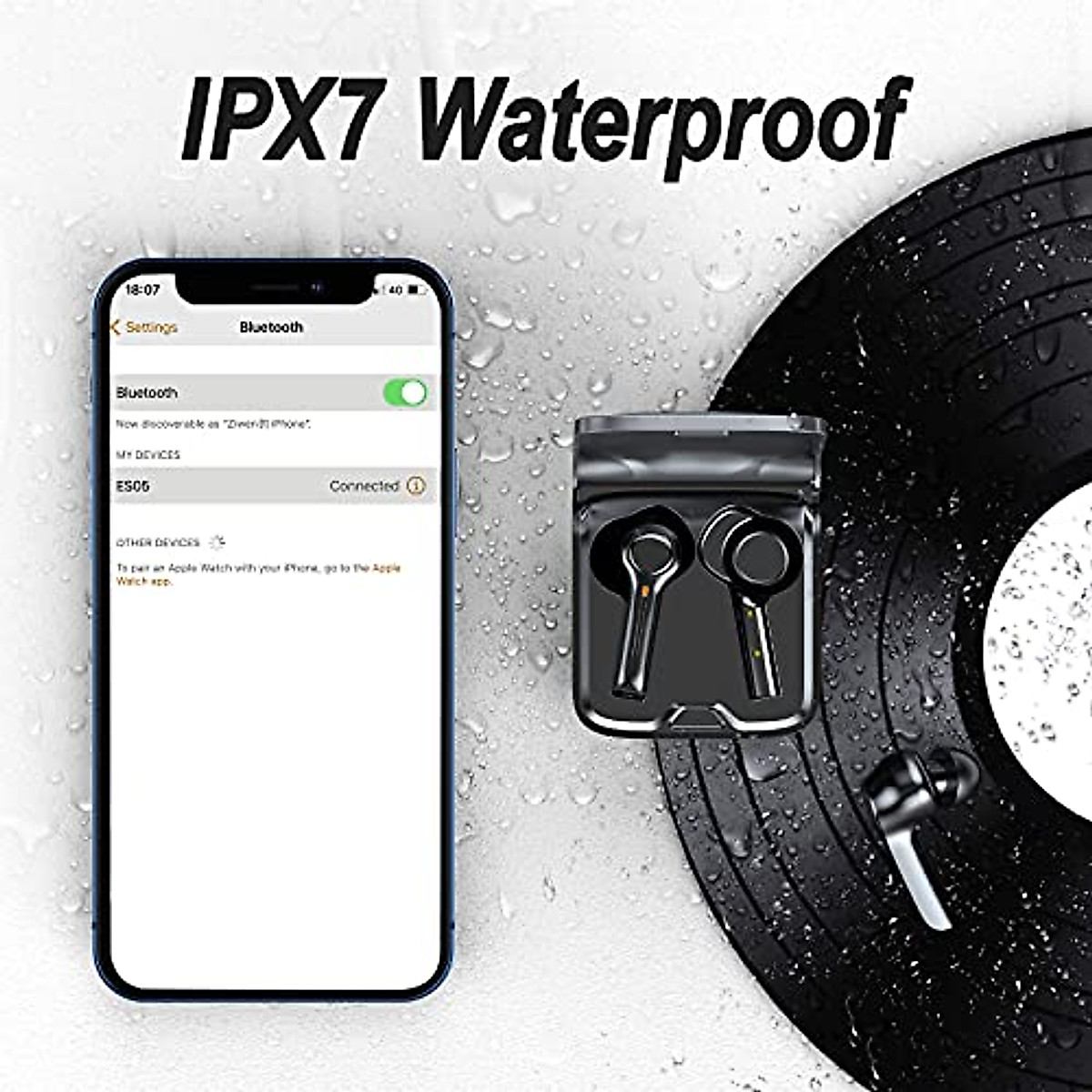 Lunjee TWS Wireless Earbuds,Touch Control Bluetooth Headphones with Wireless Charging Case,IPX7 Waterproof Stereo Earphones in-Ear Built-in Mic Headset