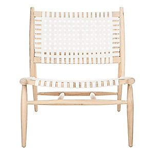 Safavieh Home Soleil White and Natural Leather Woven Accent Chair