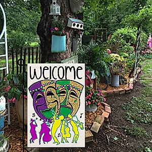 Mardi Gras Masquerade Mask Garden Flag Vertical Double Sided 12 x 18 Inch, Holiday Party Mardi Gras Bead Yard Carnival Celebration Farmhouse Outdoor Decor DF204