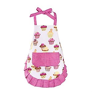 Cupcake Kids Apron, Pink Baking Bib Apron for 2-6 Years Child, Adjustable Kitchen Apron for Little Girls, Cooking, Daughters, Gardening, Toddler Gift