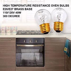 haraqi 4 Pack E27 E26 G45 120 Volt 40 Watt Oven Bulb,High Temperature 300 Degree Resistant Incandescent Bulbs,Brass Base Clear Glass Oven Bulb