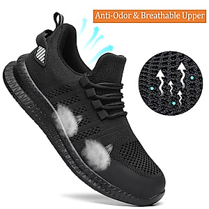 Steel Toe Shoes for Men and Women Comfortable Lightweight Work Safety Shoes Puncture Proof Slip Resistant Indestructible Sneakers Construction Work Utility Shoes Black M6.5