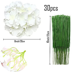 FagusHome 30 Pcs 8 Inch Big Silk Hydrangea Heads Artificial Flowers Heads with Stems Fake Hydrangea Flowers for Décor