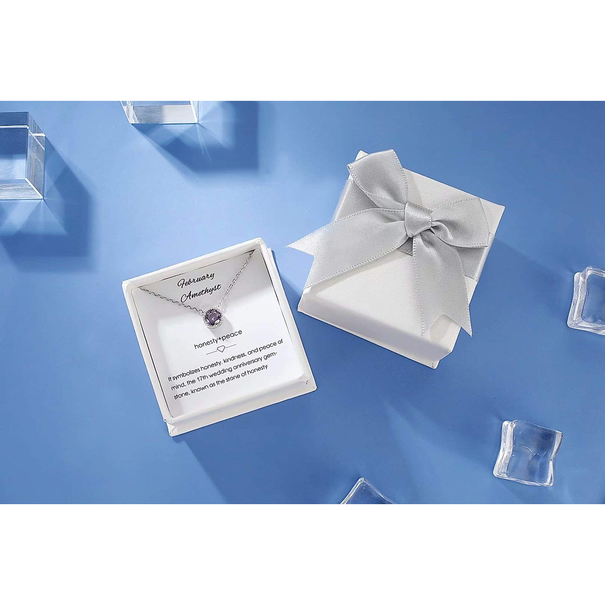 Presentski February Birthstone Necklace Amethyst Necklace Solitaire Pendant Necklace 925 Sterling Silver Necklace for Women Mother's Day Gifts Jewelry