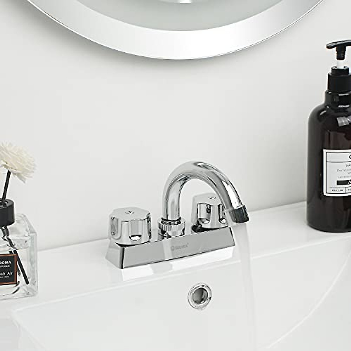 SOLVEX Centerset Bathroom Faucet 2 Handle, 4 Inch WaterSense Bathroom Sink Faucet, 3 Hole Low Arc Bathroom Faucet Chrome, Bathroom Basin Faucet Deck Mounted,SP-40063