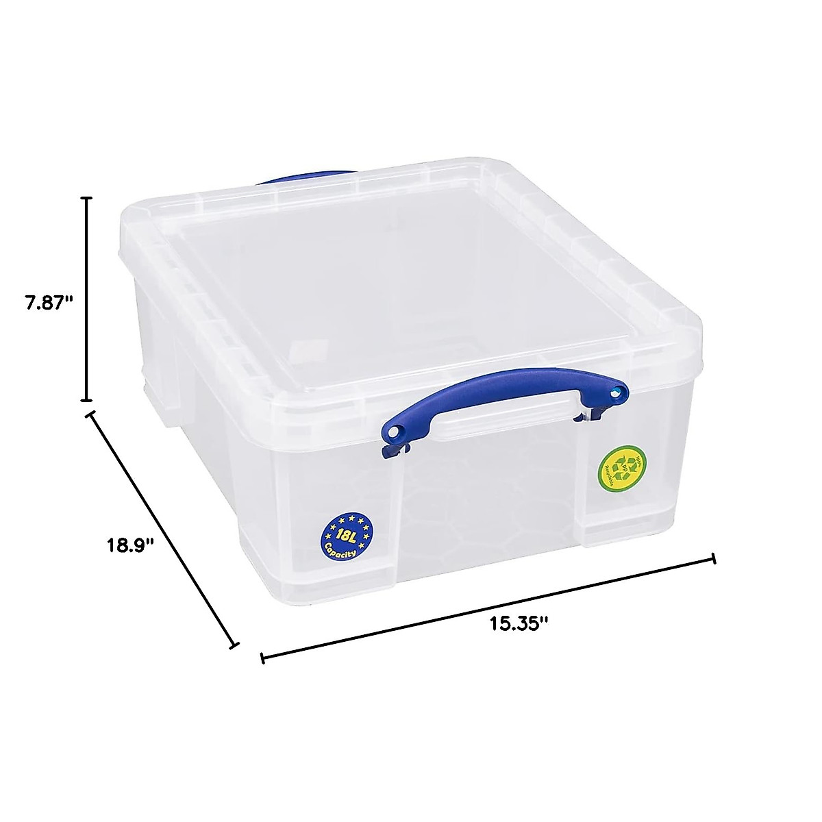 Really Useful Storage Box Plastic Lightweight Robust Stackable 18 Litre W390Xd480Xh200Mm Clear - Ref 18C
