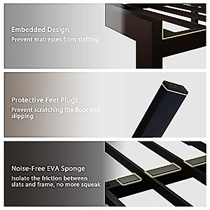 Feonase Queen Size Metal Bed Frame with Faux Leather Button Tufted Headboard, Heavy-Duty Platform Bed Frame with 12" Storage, Steel Slats Support, No Box Spring Needed, Noise Free, Black