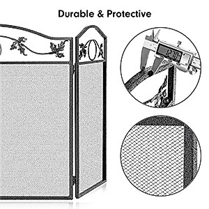 Amagabeli Firewood Rack bundle Fireplace Screen 3 Panel Pewter Foldable