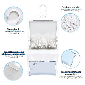 ZSZMFH 12 Pack Moisture Absorber Hanging Bags, Fragrance Free Humidity Packs, Hanging Closet Dehumidifier Bags-220g/pack