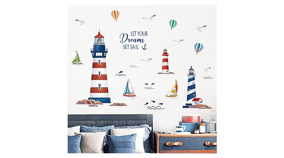 Peel & Stick Nautical Lighthouse Wall Decals for Kids