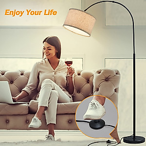 3 Lights Arc Floor Lamps for Living Room, Modern Tall Standing Lamp With Beige Shades & Heavy Base, Mid Century Tree Floor Lamp Multi-Arm Trilage Arched Floor Lamp for Bedroom Lounge Home Office