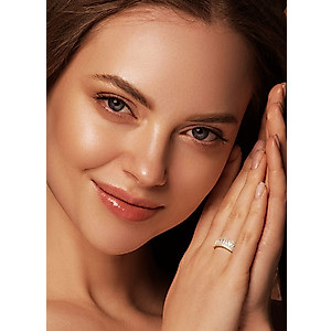 Beutirer Wedding Rings for Women, 18K Gold Plated Promise Wedding Band for Women, 3-Row Round and Baguette Emerald Cut Cubic Zirconia Engagement Rings, Anniversary Rings, Gold Rings for Women Size 5-9