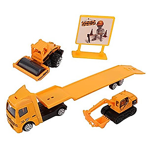 SPYMINNPOO RC Trucks Set, 4PCS Mini Alloy Construction Trucks Set 1: 64 Carrier Truck Engineering Trailer Car Toys for Over Age 3