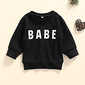 Toddler Baby Girl Boys Pullover Top Letter Babe Printed Causal Long Sleeve Sweatshirt Infant Fall Winter Clothes (Black, 12-18 Months)