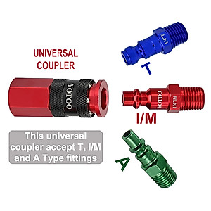YOTOO 15 Pieces Universal Air Coupler and Plug Kit, Quick Connect Air Hose Fittings, Heavy Duty Aluminum Air Fittings, Lightweight, Push to Connect air tools and air compressor, Red