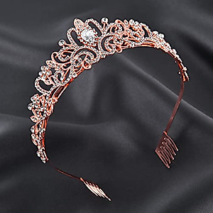 Sparkling Crystal Princess Tiaras for Women Crown Queen Fashion Headband for Wedding Birthday Bride Bridal Prom Party Valentines Mothers Day Gifts Rose Gold