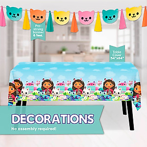 Unique Gabby's Dollhouse Party Supplies | Gabby Dollhouse Party Supplies | Gabby Doll House Party Supplies | Officially Licensed | Banner, Tablecover, Plates, Napkins, Button | Serves 16 Guests