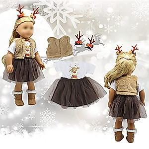 Dciki Christmas Doll Dress Clothes,Handmade Outfits Accessories Include Elk Antlers and Hat for 18 Inch American Doll Girls,Christmas Birthday Gift for Kids. (18 Inch-4set)
