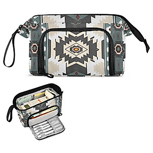 Sletend Aztec Navajo Large Capacity Pencil Case Pen Bag Pencil Pouch, Kids Printed Pencil Case with Handle Canvas Zipper Pen Pouch for School Office College Ideal Start Graduation Gifts