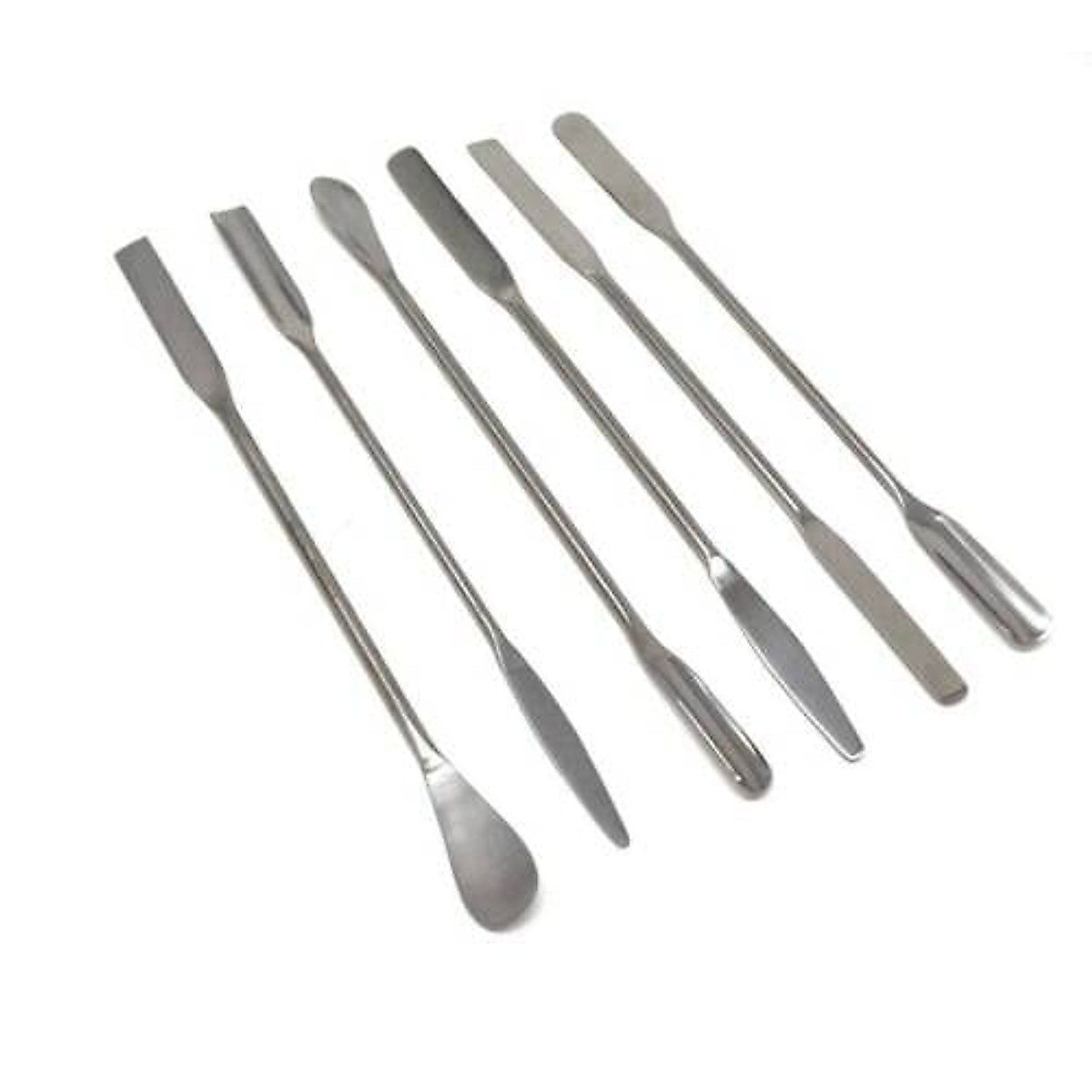 6 PCS Micro Lab Spatula Sampler Set, Stainless Steel Double Ended Sampling Spoon Mixing Spatulas, Square, Scoop, Round & Tapered Arrow End, 7" Length