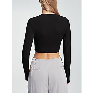 Trendy Queen Long Sleeve Shirt Women Ribbed Basic Cute Cropped Tight Slim Fitted Shirts Fall Fashion Y2k Crop Tops Teen Girls 2023 Trendy Black