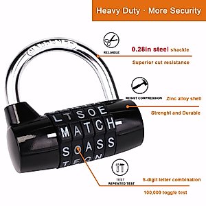 NBYT Combination Padlocks Portable Zinc Lock with Code and Letter/Word Combination Ideal for lockers, Gym, gate, Fence, Toolbox, case, hasp Storage and Outdoor use - 5-Letter Dial Lock.