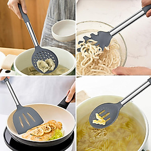 Homikit 27 Pieces Silicone Cooking Utensils Set with Holder, Kitchen Utensil Sets for Nonstick Cookware, Gray Kitchen Tools Spatula with Stainless Steel Handle, Heat Resistant