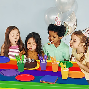 Ruisita 193 Pieces Rainbow Party Supplies Include Disposable Dessert Paper Plates Cups Napkins Forks Knives Spoons Table Cover Serve 24 Guests Dinnerware Cutlery Set for Birthday Wedding Decoration