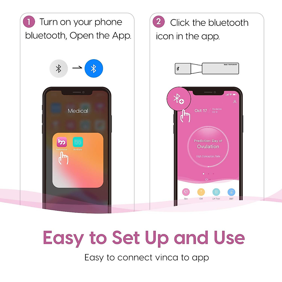 Femometer Smart Basal Thermometer BBT Thermometers Ovulation, Fertility Monitoring Tracking, Smart High-Precision Thermometer for Ovulation Tracking and Prediction Sync with Femometer APP