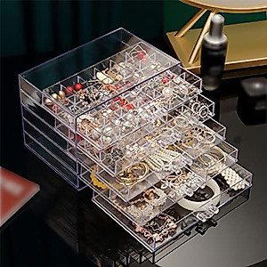 MIOINEY Acrylic Jewelry Box With 5 Drawers Earring Storage Box Clear Jewelry Box Organizer Storage Holder Compartment Tray Transparent Display Storage Case for Earrings Necklace Ring Bracelet
