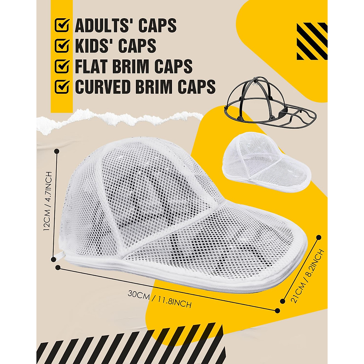 iyes.top Hat Washer for Baseball Caps, Collapsible Ball Hat Cleaner Cage for Washing Machine & Dishwasher - Ballcap Shaper Protector Holder with Rack Frame for Laundry