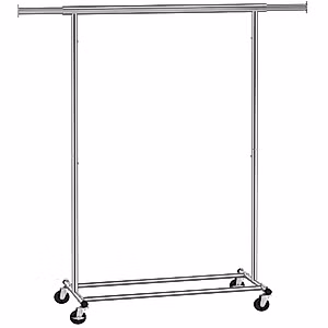 SONGMICS Clothes Rack with Wheels, Heavy-Duty Clothing Rack for Hanging Clothes, Portable Garment Rack, with Extendable Hanging Rail, 220 lb Load Capacity, Silver UHSR13SV1
