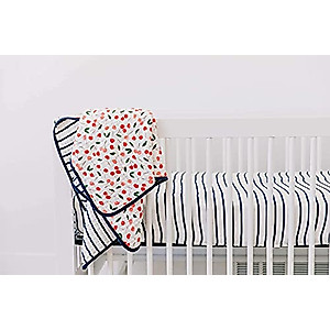 Red Rover Kids All-Cotton Muslin Fitted Crib Sheet- 52?x 28?x 9?- 100% Cotton - Machine Washable - Lightweight & Breathable - Playful Designs - Nursery, Crib, Bed - Unisex (Navy Stripe)