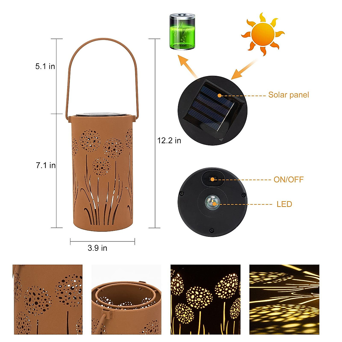 Solar Lanterns Outdoor Waterproof - Dandelion Solar Table Lamp Metal Decoration, Solar Table Lights for Desk Patio Lawn Patio Pathway Landscape Courtyard Backyard Yard Garden Art Decor(2 Pack)