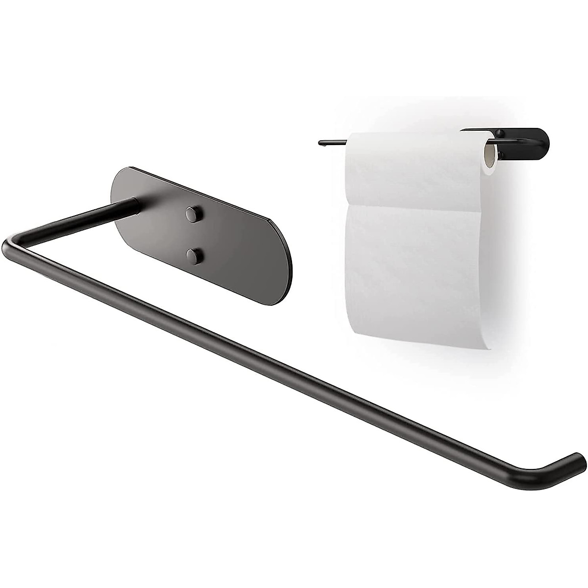 SpiCere Paper Towel Holder Under Cabinet, Adhesive or Wall Mount for Kitchen, Stainless Steel, Black