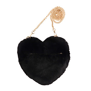 surell - Faux Rex Rabbit Fur Heart Shaped Bag - Fuzzy Crossbody Bag - Cute Fluffy Love Bag with Heart - Luxurious Vogue Fashion Purse Gift - Kawaii Purse - Stylish Mod Handbag - (Black)