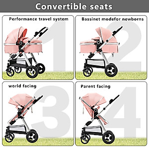 Blahoo Baby Stroller for Newborn, 2 in1 High Landscape Stroller, Foldable Aluminum Alloy Pushchair with Adjustable Backrest.Adjustable Awning
