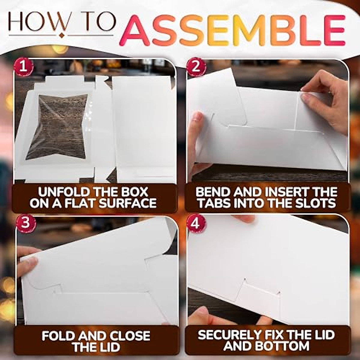 10 Pcs Half Sheet Cake Boxes 19x14 In - White Bakery Boxes with Window, Glossy Finish and Flip Top - Strong Cardboard, Easy Assemble, Secure Transport, Great for Cookies, Cakes, Donuts, and Gifting