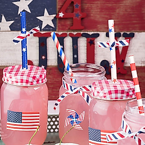 200 Pieces American Flag Paper Straws Patriotic Paper Straws Red Blue Paper Drinking Straws for Independence Day Memorial Day July 4th Celebration Supplies