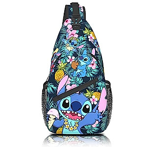AIOUINBMO Stitch Sling Bag Cartoon Crossbody Sling Backpack Sling Bag Travel Hiking Chest Bag Daypack for Purses Shoulder Bag Gifts for Women Men