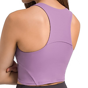 VAPUCY Women Racerback Padded Sports Bras Workout Crop Tanks Yoga Running Active Tops (Medium, Lavender-Purple)