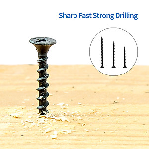 WELLOCKS Drywall Screws 215 PCS M4×25mm to 70mm Wood Screws Self Tapping Assortment Steel Black Bugle Head Coarse Phillips Sharp Point Fast Drilling for Home Handmade Repair Installation(D179)