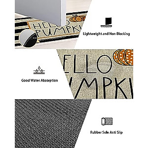 Thanksgiving Bath Mat for Tub,Non Slip Bathroom Floor Runner Rug Quick Dry & Absorbent Diatomaceous Earth Shower Sink Bedroom Kitchen Washable Doormat,Boho Polka Dot Pumpkin Black Stripes 20"x47"