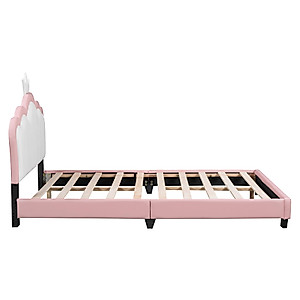 Full Size Upholstered Princess Bed with Crown Headboard,Full Bed Frames for Girls Full Bed Frame Girl Full Size Bed Frames for Girls