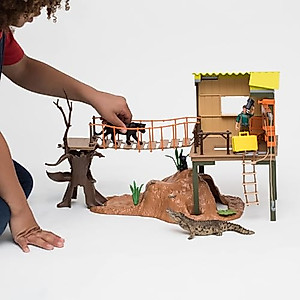 Schleich Wild Safari Ranger Adventure Station Wildlife Action Playset - Safari Animals Tree Toys Playset with Alligator, Panther, Safari Base, Guide Figurine, and More, Gift for Boys and Girls Ages 3+