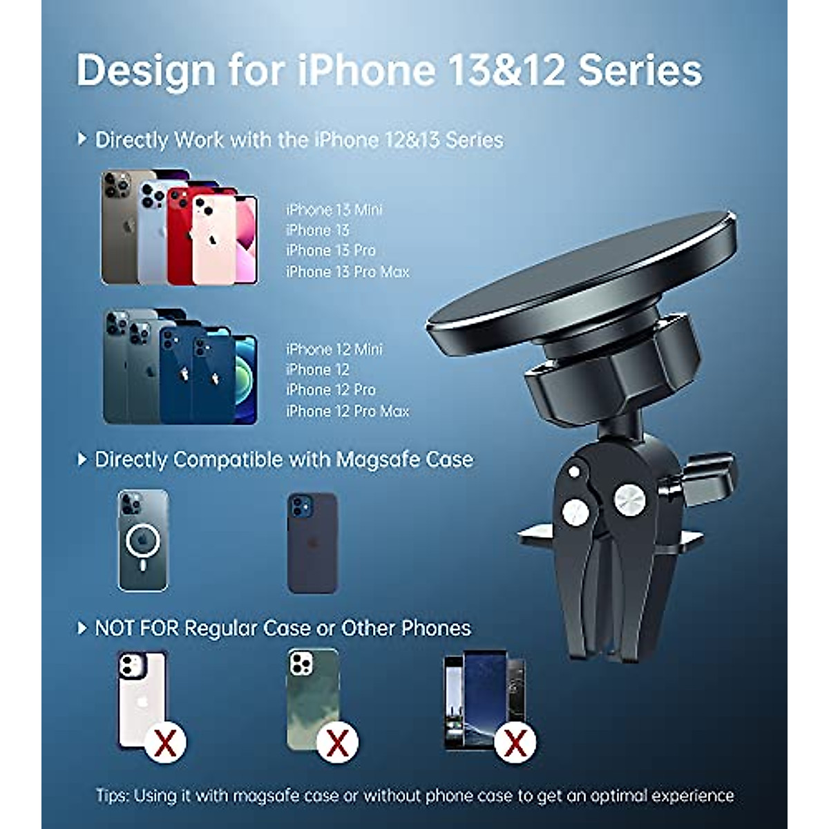 Magnetic Car Mount Phone Holder - Mag Safe Air Vent Phone Mount for Car Compatible with iPhone 14 13 12 Pro Max Mini Plus, Mag Safe Case, 360° Adjustable Mag Safe Car Mount Phone Holder for All Phone