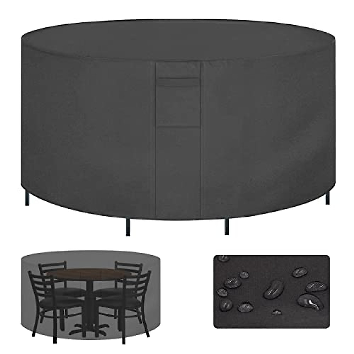 Patio Furniture Covers, Round Patio Table Cover, Outdoor Patio Covers for Furniture, Heavy Duty Table Cover with Fix Straps UV-Resistant, Snowproof Waterproof Patio Furniture for Winter, 84"DIA x 28"H