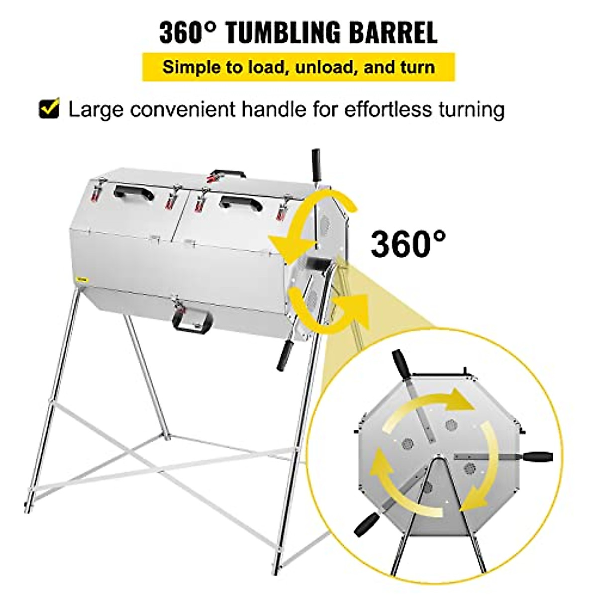 VEVOR Compost Tumbler, 71 US Gallons, Rustproof Stainless Steel Dual-Chamber Garden Composter, Heavy-Duty, All-Season Outdoor Compost Bin, Fast-Working System for Composting Kitchen ＆ Yard Waste